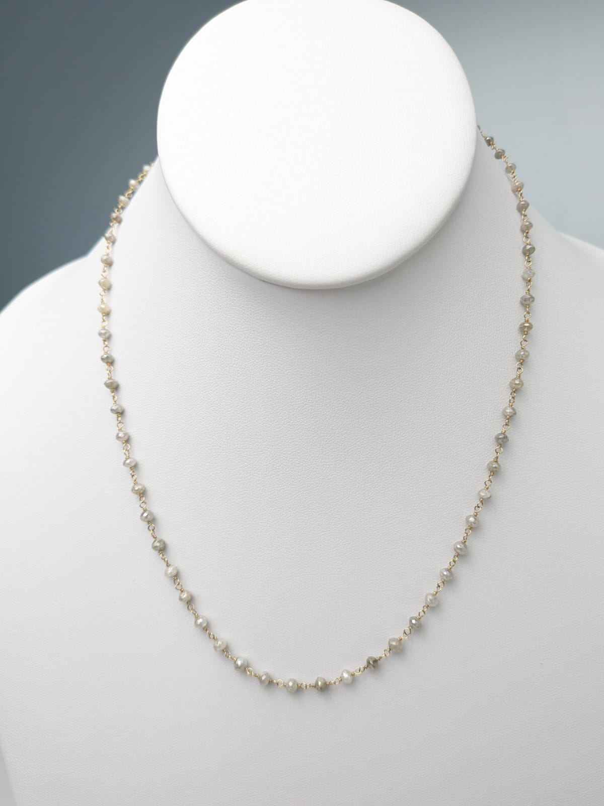 Grey Diamond Round Rosary Necklace in 14KY (3mm - 3.5mm bead size ...